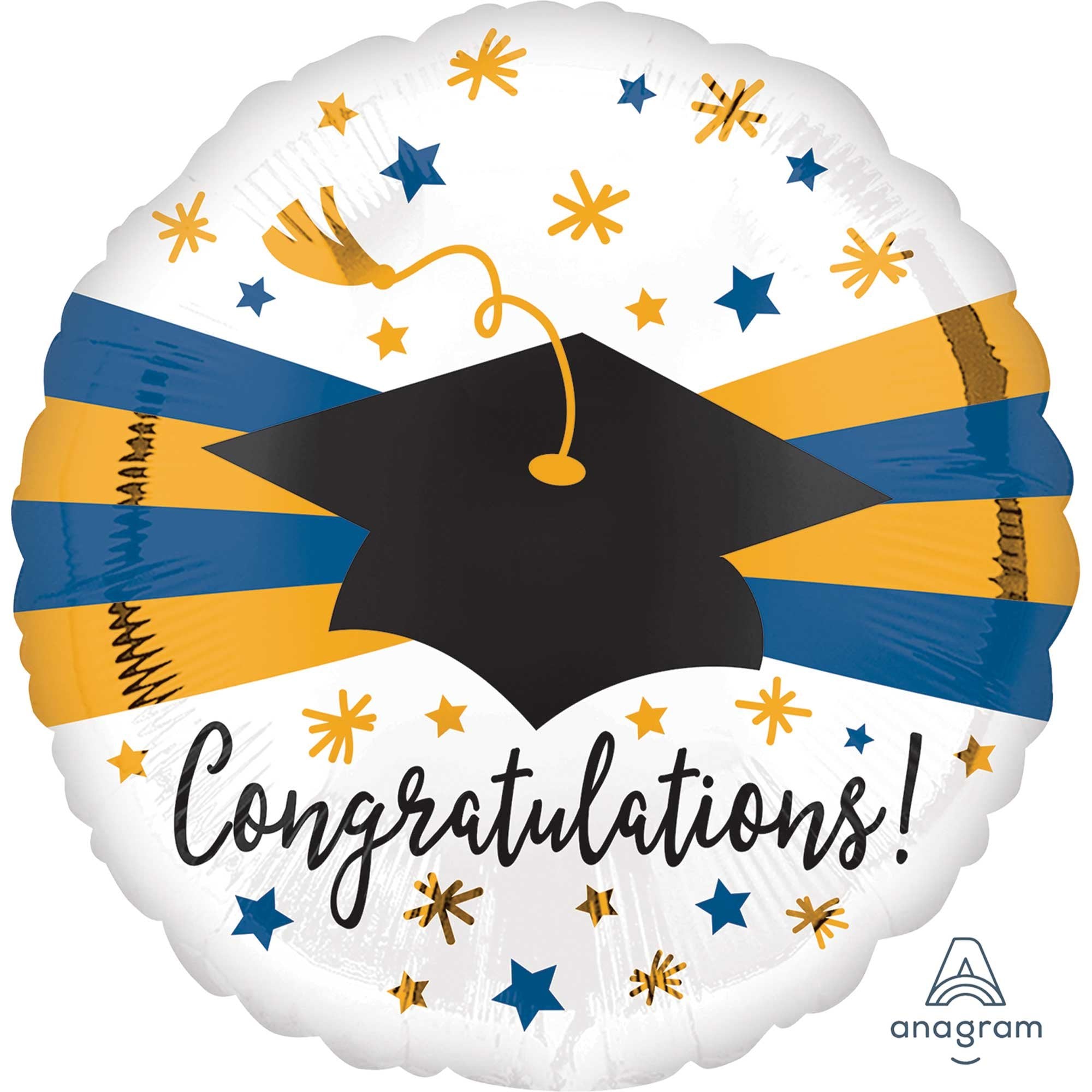 Congratulations Grad Cap Blue and Gold Stripes Balloon | Oh Shiny ...