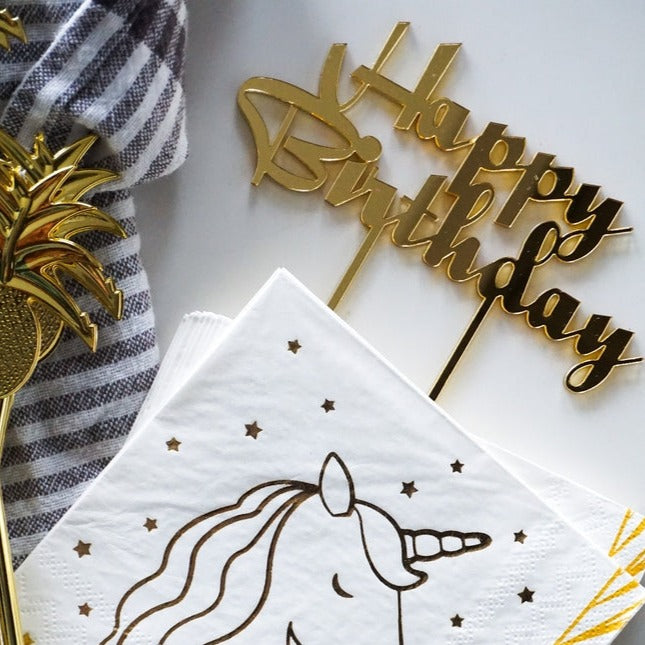 Gold Happy Birthday Cake Topper | Oh Shiny! Balloons & Party, Pasadena